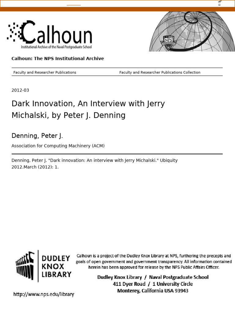 Dark Innovation, An Interview With Jerry Michalski, by Peter J. Denning 2012 | PDF ...
