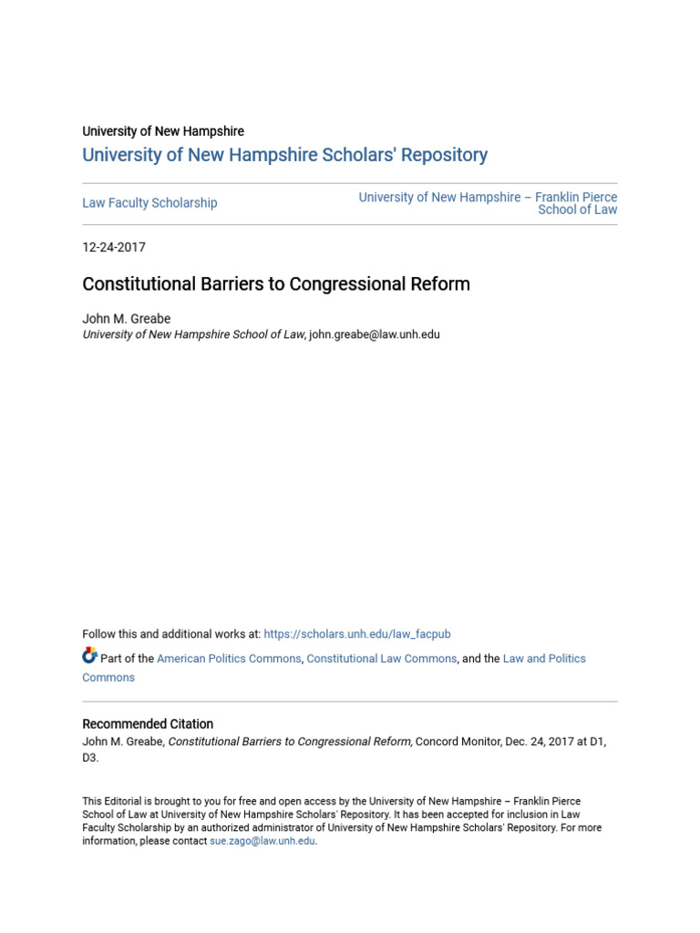 Constitutional Barriers To Congressional Reform | PDF | United States ...