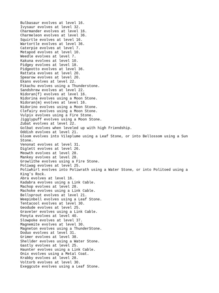 Pokemon FireRed Eternity Evolution List | PDF | Characters Created ...