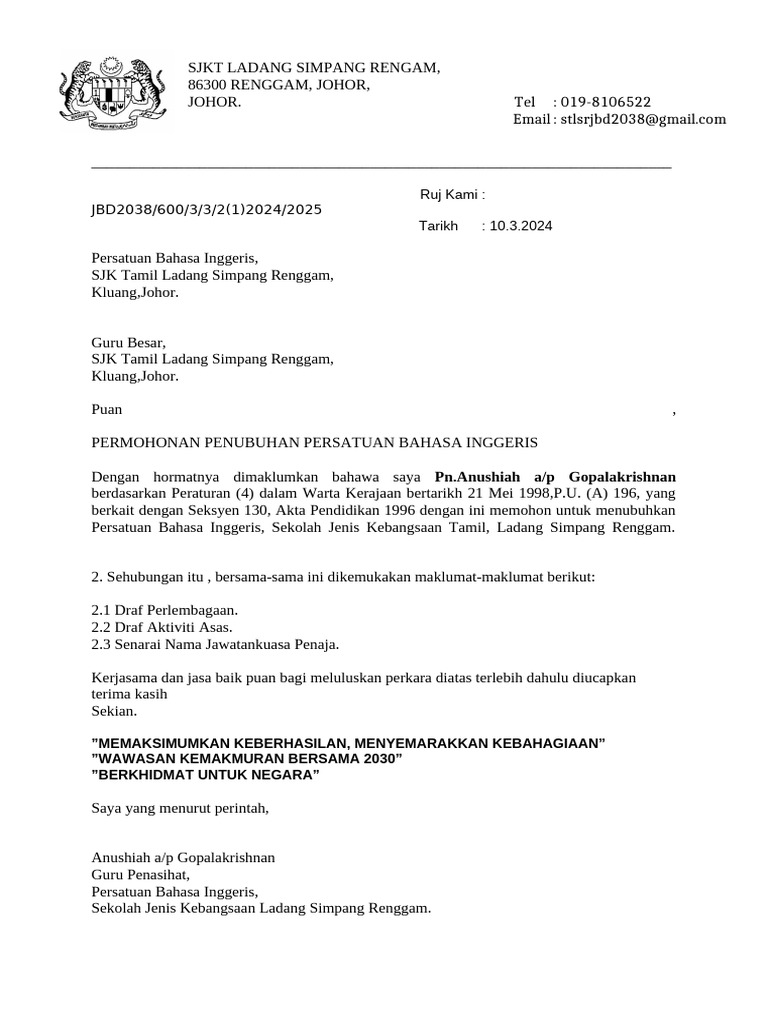 Surat Penubuhan Persatuan | PDF