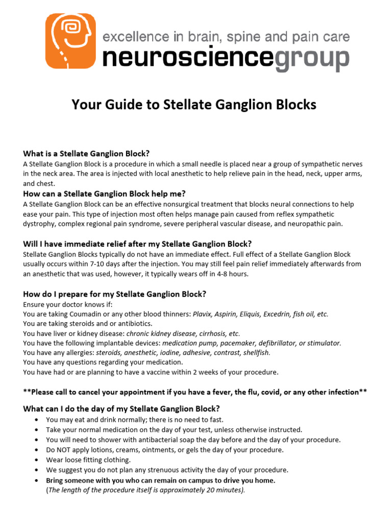 Stellate Ganglion Block Epic | PDF | Pain | Injection (Medicine)