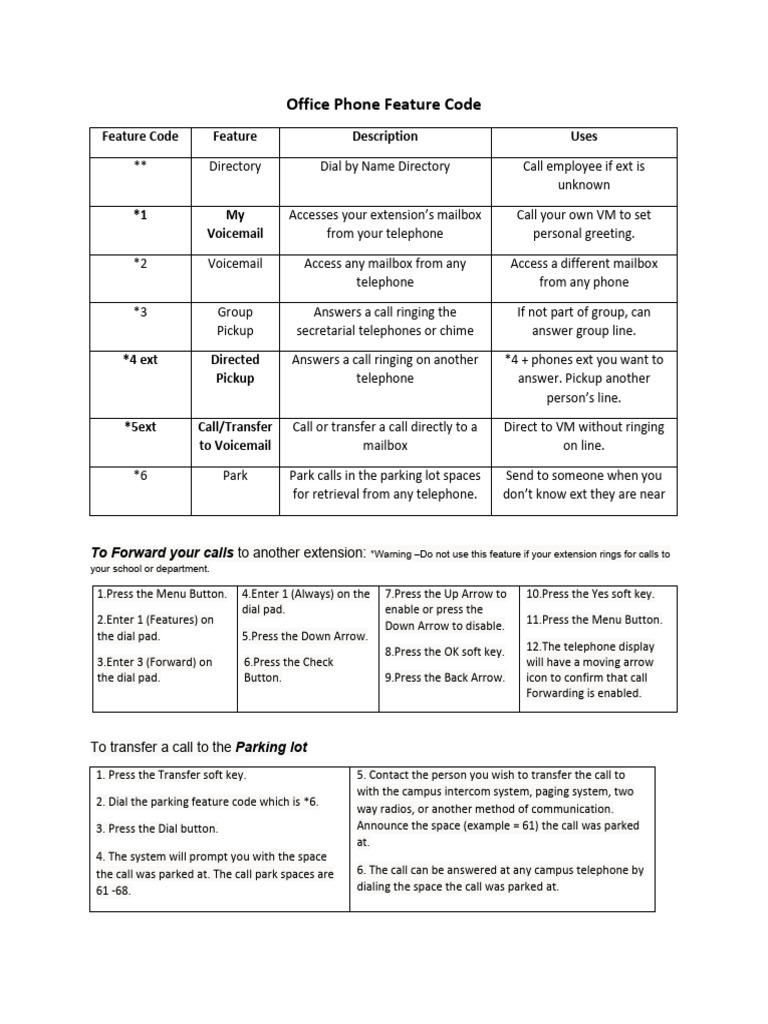 Telephone Usage Feature Codes | PDF | Voicemail | Information And ...