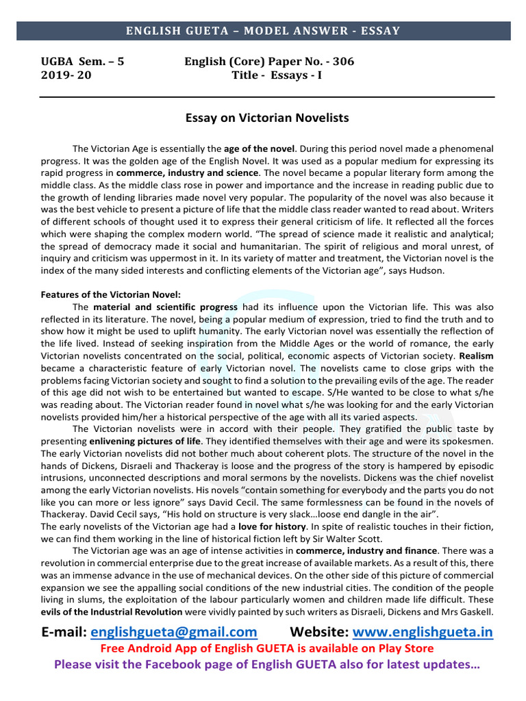 306 Victorian Novelists Essay 1 | PDF