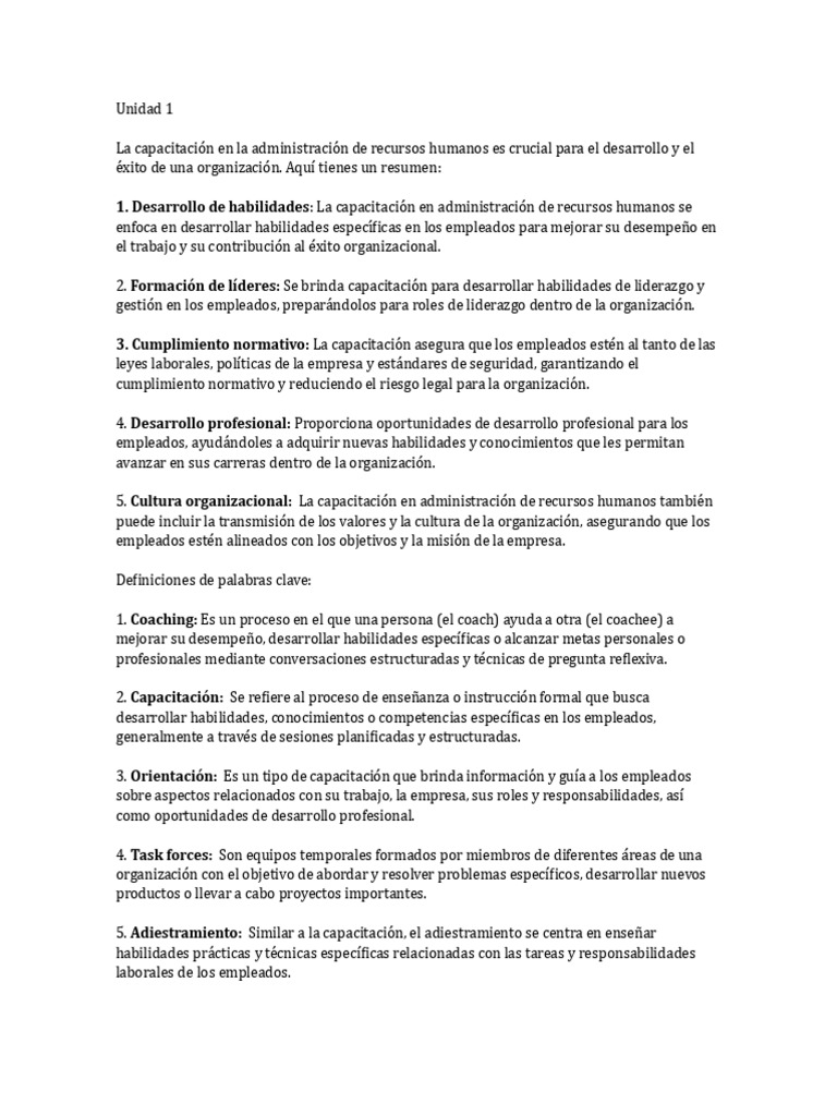 Resumen Unidad 1 ARH | PDF | Gestión de recursos humanos | Derecho laboral