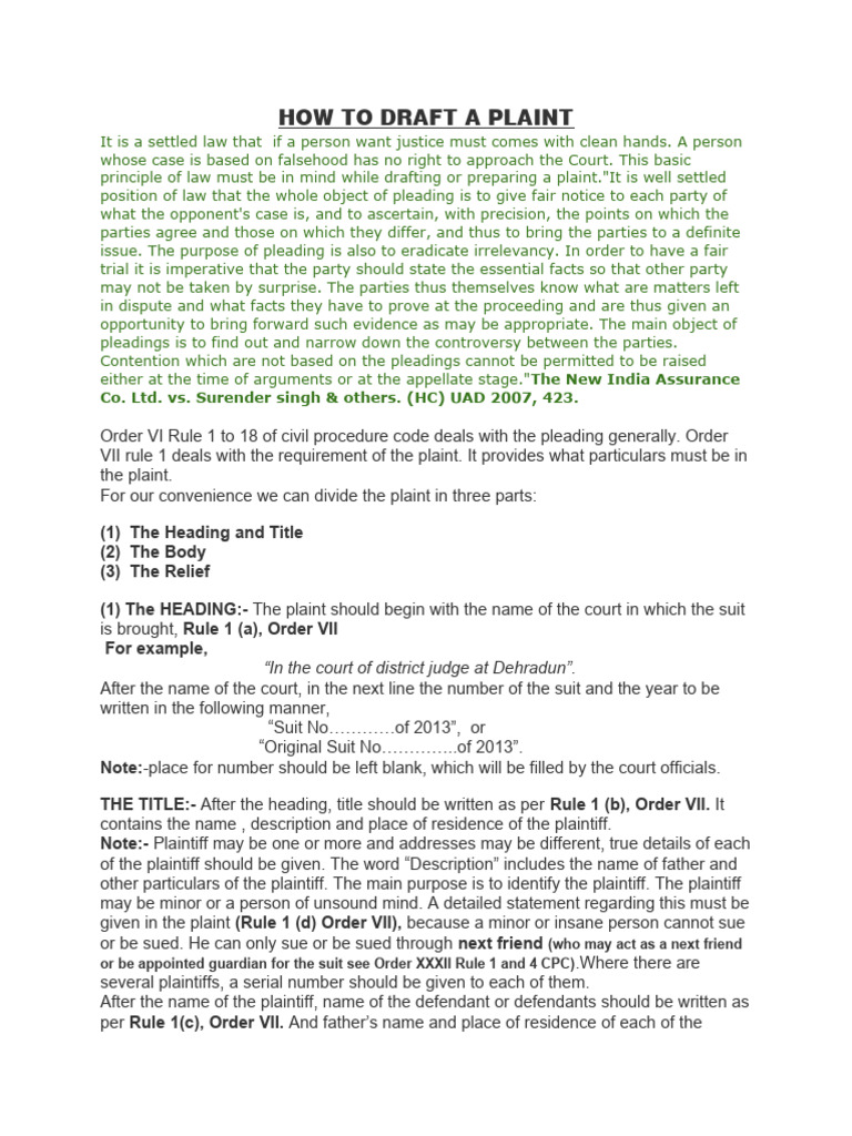 How To Draft Plaint 1 | PDF | Lawsuit | Cause Of Action