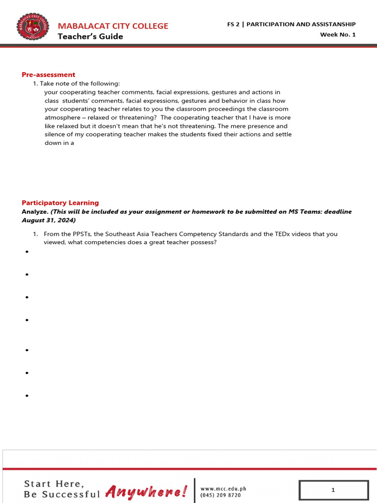Abao - Regimier Jicel J - Assignment - Week 1 | PDF | Teachers | Learning