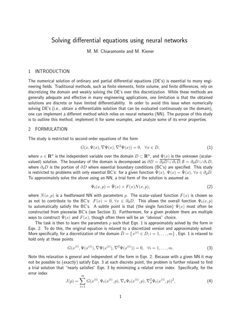 Chiaramonte Kiener - Solving Differential Equations Using Neural Networks | PDF | Numerical ...