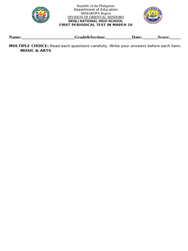 Grade 8 First Periodical Test 2025 | PDF