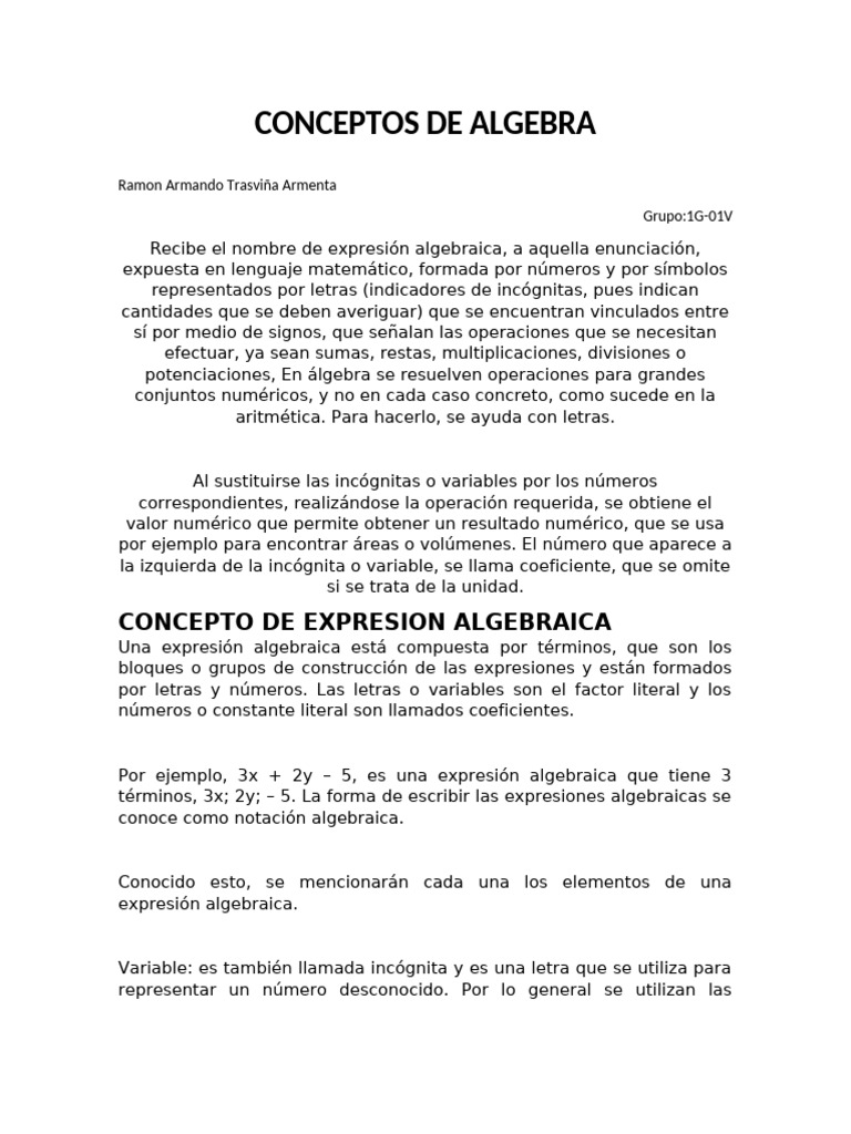 Conceptos de Algebra | PDF | Multiplicación | Álgebra
