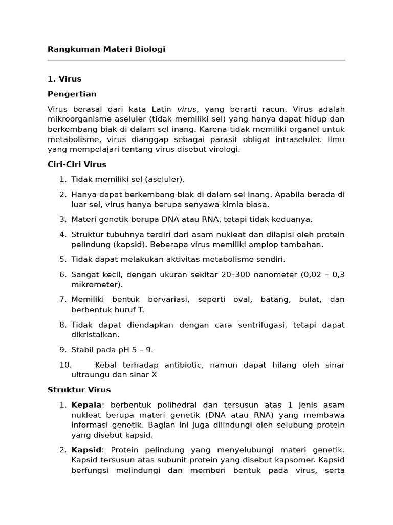 Rangkuman Materi Biologi Kelas 10 Gasal (Virus, Bakteri, Jamur, Dan ...