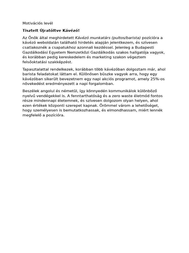 Motivációs Levél | PDF