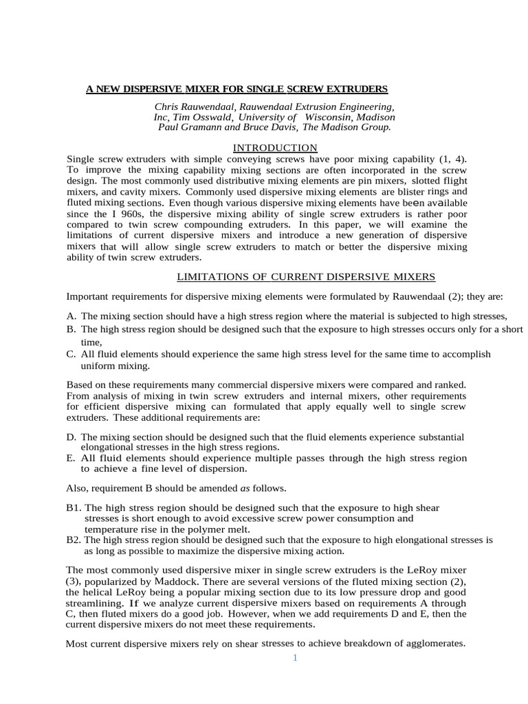 New Dispersive Mixer for Single Screw Extruders | PDF | Extrusion ...