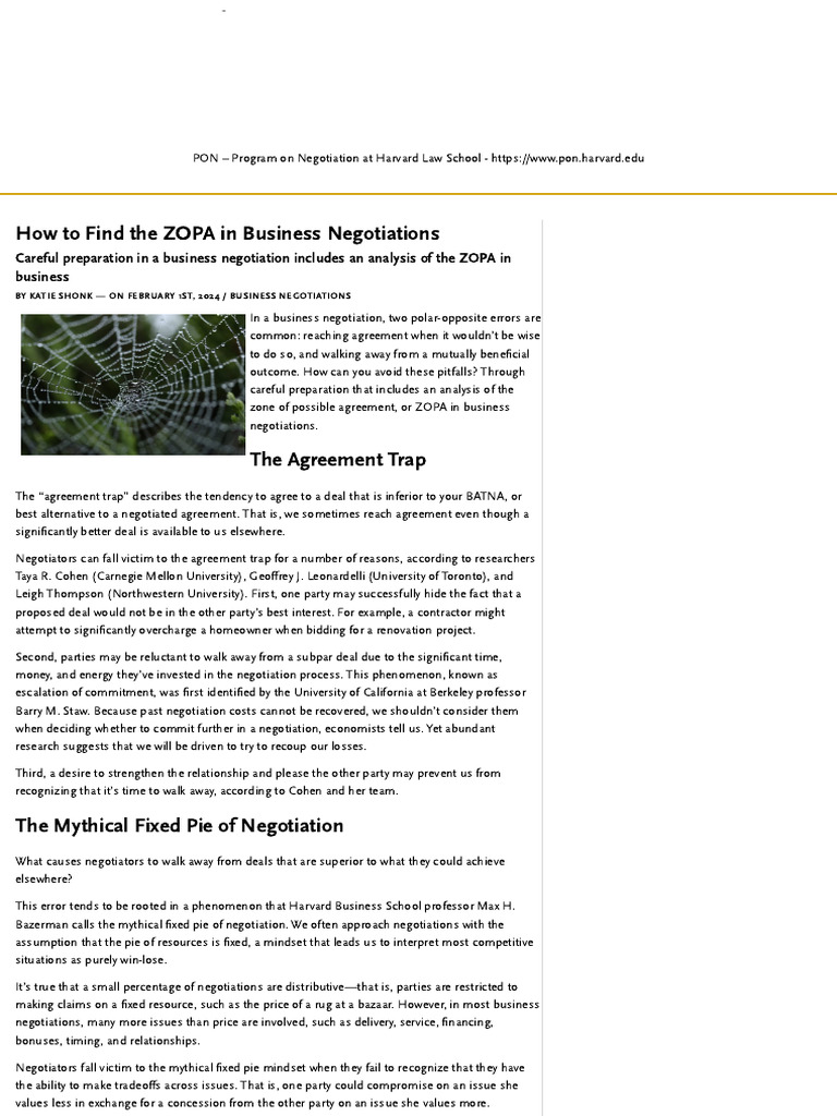 How To Find The ZOPA in Business Negotiations | PDF | Negotiation | Social Psychology