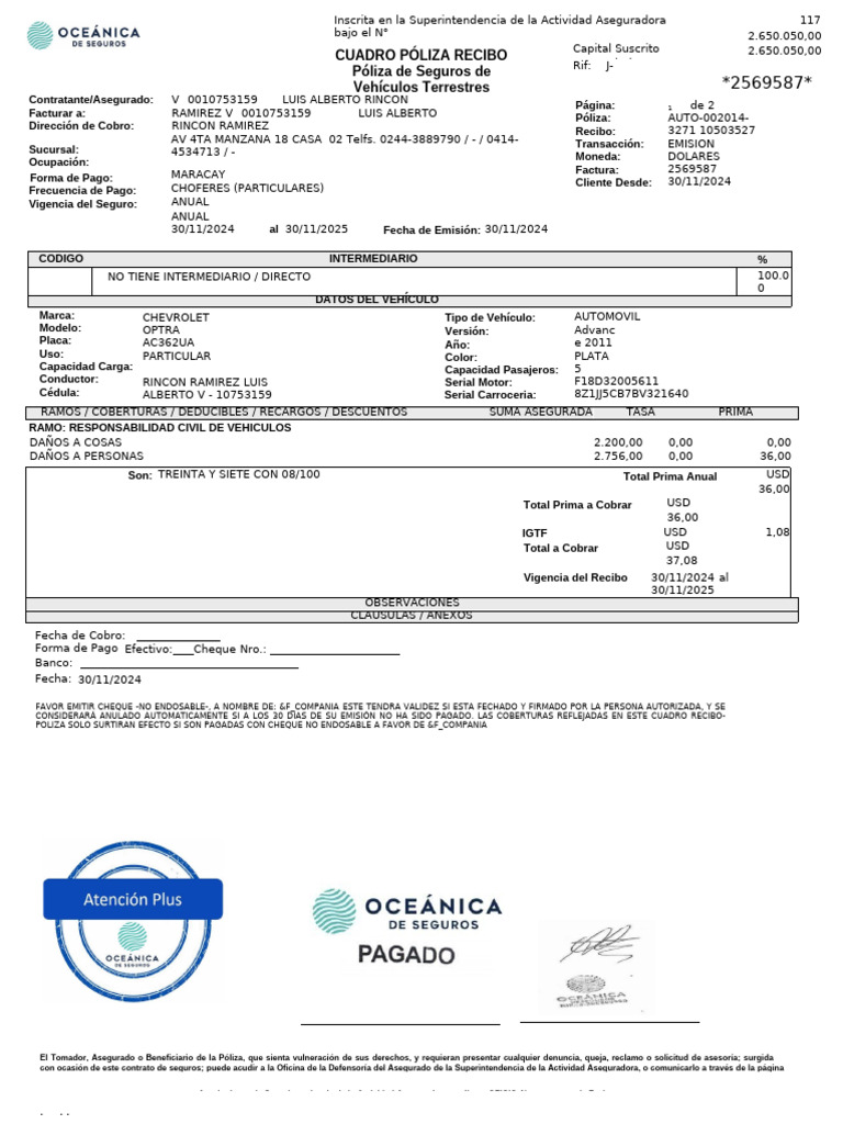 Poliza RCV | PDF | Póliza de seguros | Seguro