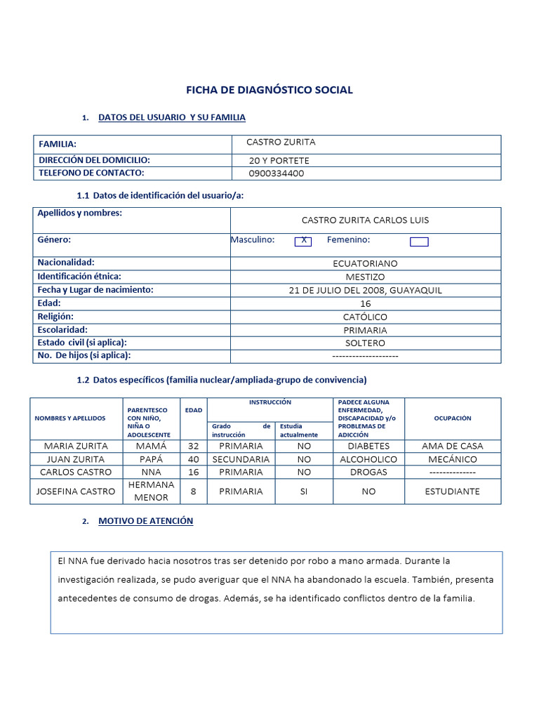Ficha de Diagnostico Social | PDF | Trabajo Social | Alcoholismo