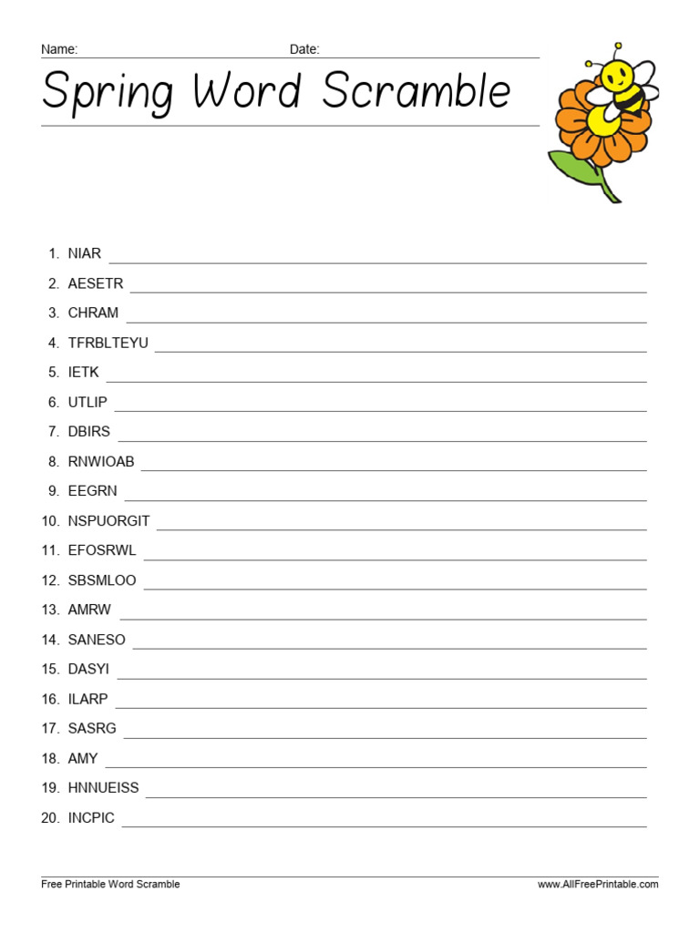 Spring Word Scramble Printable Game | PDF