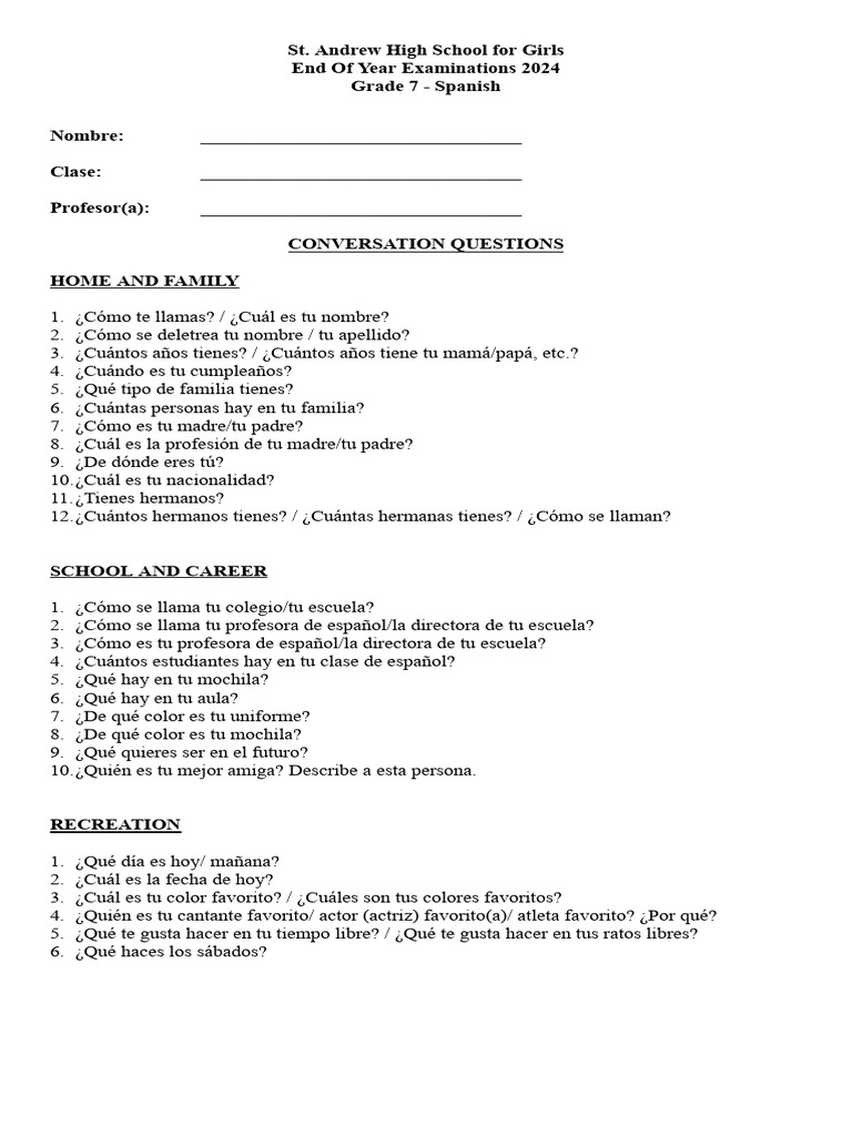 Exámenes de Español 7° Grado 2024 | PDF