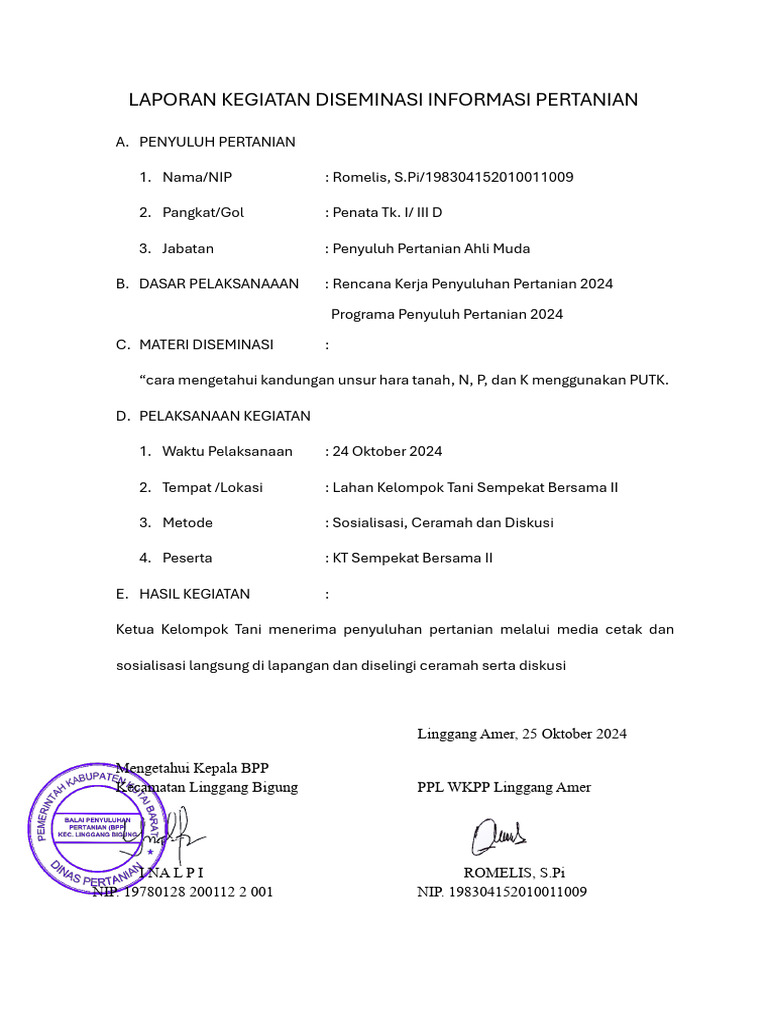 LAPORAN KEGIATAN DISEMINASI INFORMASI PERTANIAN - Sempekat Bersama II | PDF