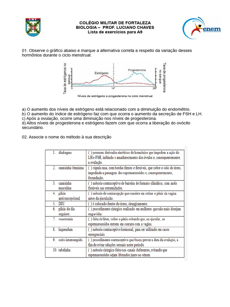 Lista de Exercícios A9 2024 | PDF | Neurônio | Sangue