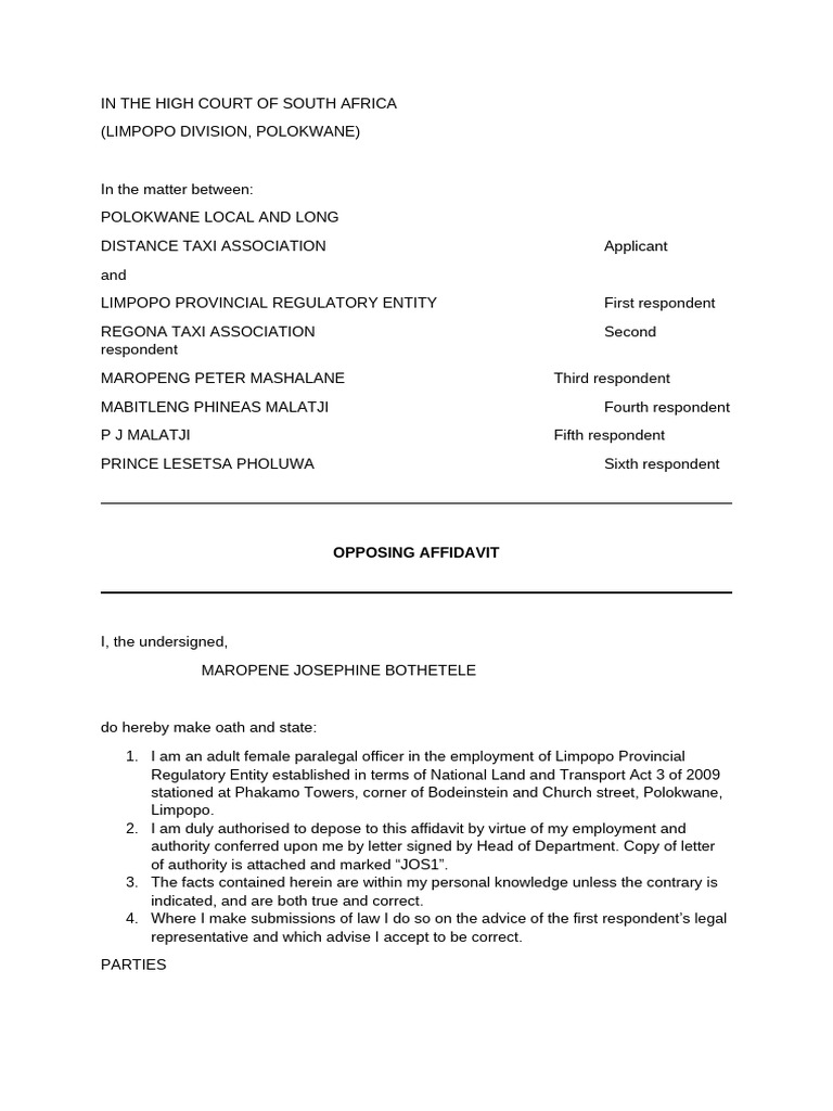 Opposingaffidavittaxi | PDF | Affidavit | Justice