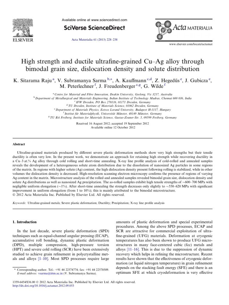 High Strength Ductile Cu-Ag Alloy | PDF | Plasticity (Physics) | Crystallite