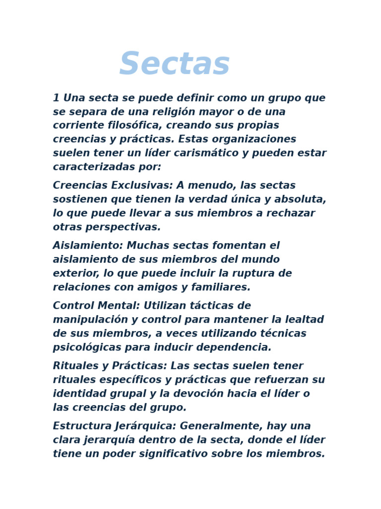 Características y riesgos de las sectas | PDF | Secta