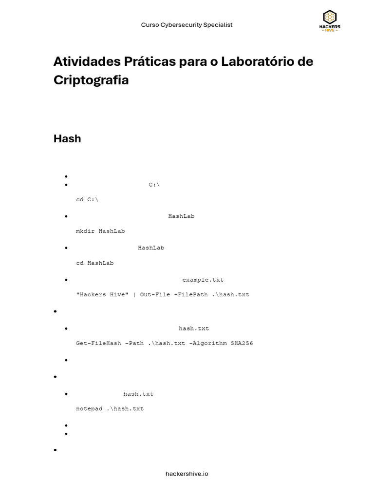 Atividades Práticas para o Laboratório de Criptografia HASH | PDF