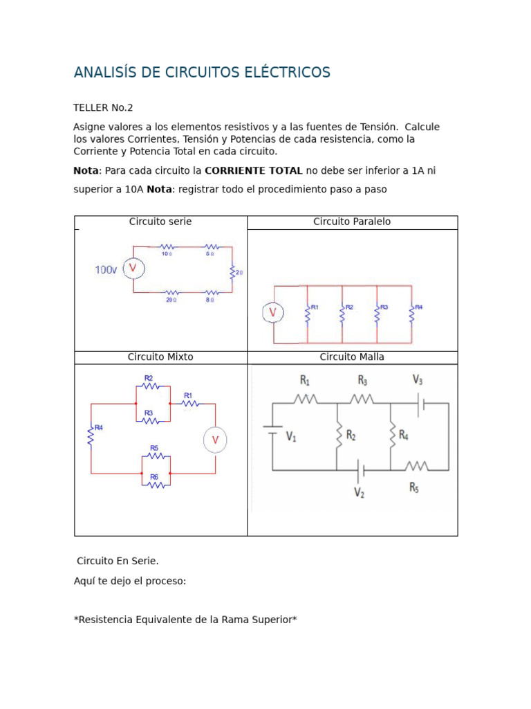 ANALISÍS DE CIRCUITOS ELÉCTRICOS TALLER 2 Luiz JR | PDF | Red eléctrica | Análisis de red ...