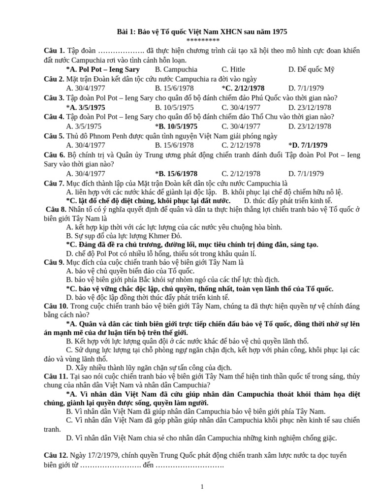 Bai 1 Cau Hoi TN QPAN 12 | PDF