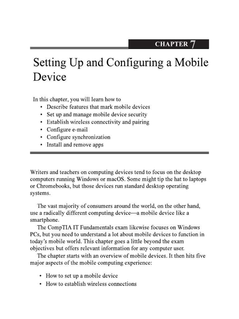 ITF Chapter 7 - Setting Up Configuring A Mobile Device | PDF