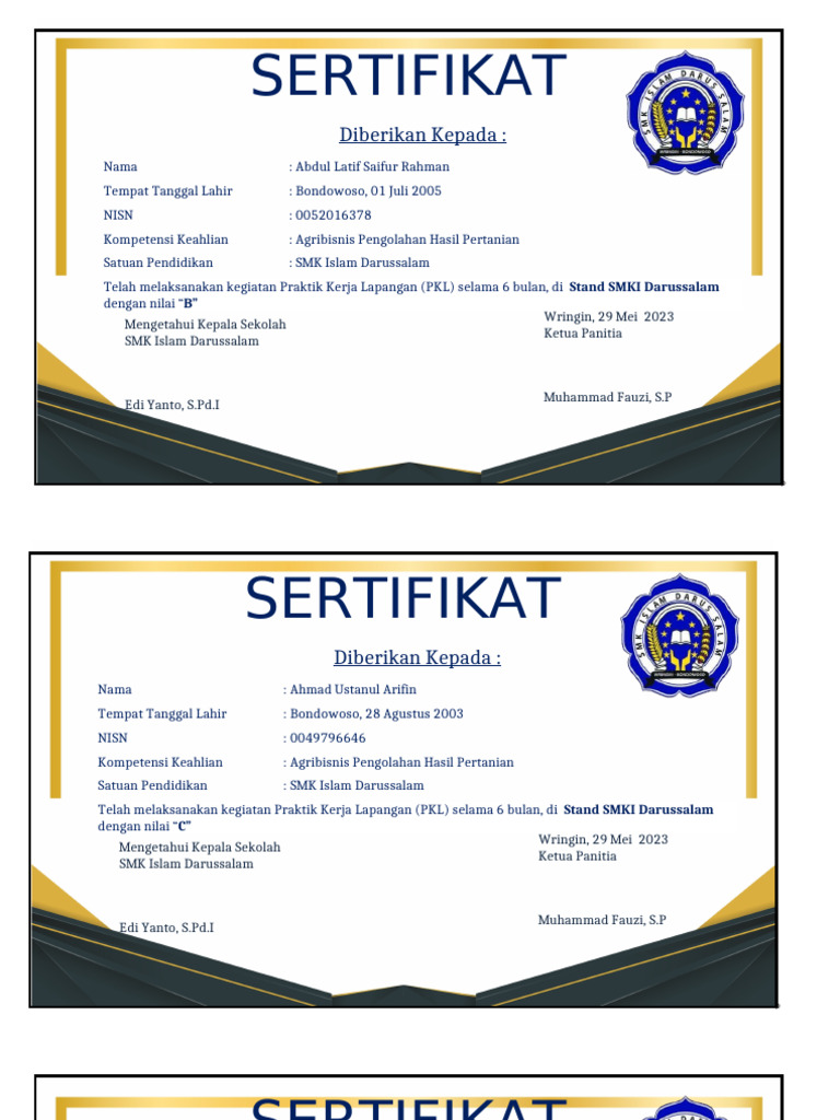 Template Sertifikat Premium Versi 9 | PDF
