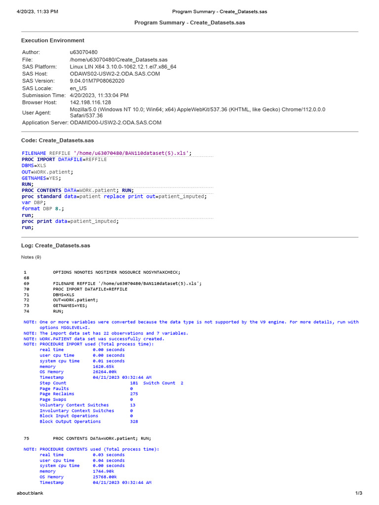 3 - Program Summary - Create - Datasets - Sas | PDF