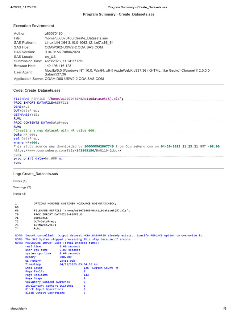 Program Summary - Create - Datasets - Sas | PDF | Sas (Software) | Computer File