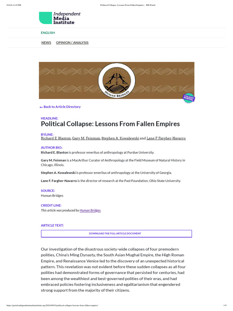 Political Collapse Lessons From Fallen E | PDF | Governance | Leadership