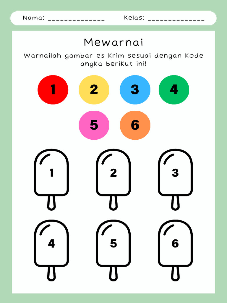 Mewarnai Sesuai Angka Lembar Kerja Abu Putih Sederhana | PDF