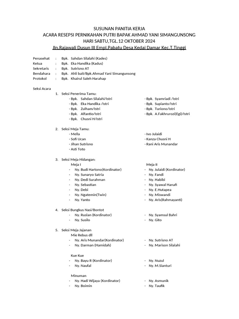Susunan Panitia Kerja-1 | PDF