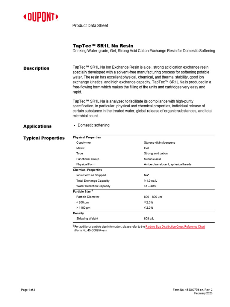 IER TapTec SR1L Na PDS 45 D00776 en | PDF | Ion Exchange | Water
