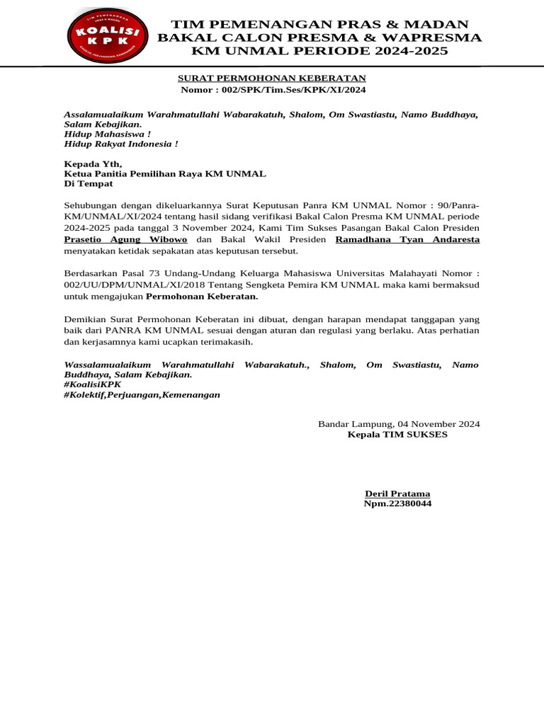 02-Surat Permohonan Keberatan | PDF