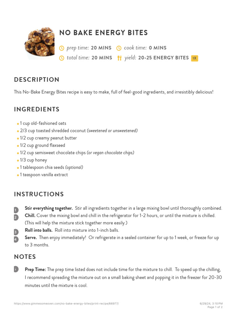 Easy No-Bake Energy Bites Recipe | PDF