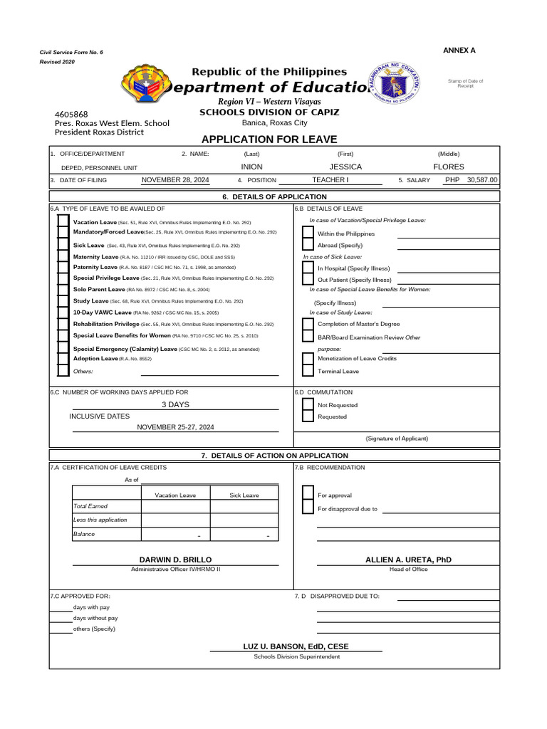 CSC Form 6 | PDF | Parental Leave | Surgery