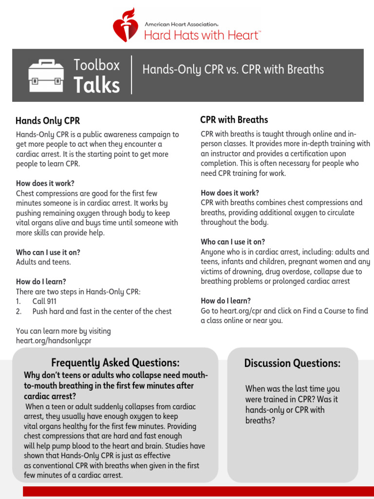 Hands Only CPR Vs CPR With Breaths | PDF | Cardiopulmonary ...