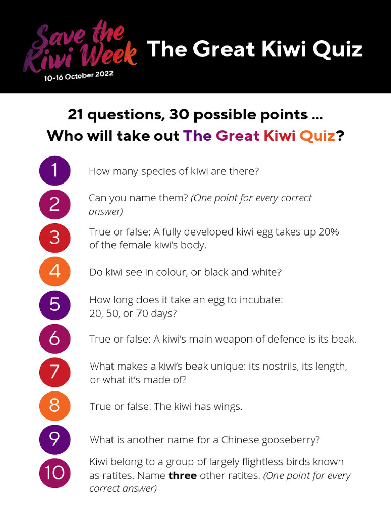 The Great Kiwi Quiz | PDF | Birds | Ornithology
