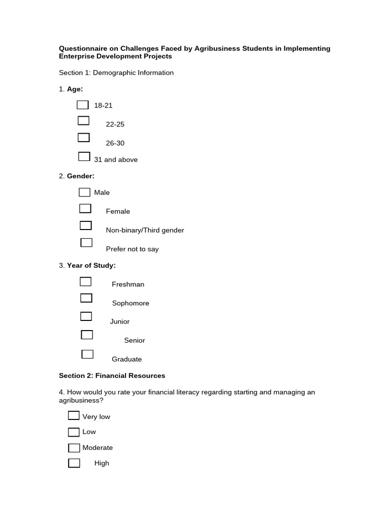 Questionnaire On Challenges Faced by Agribusiness | PDF