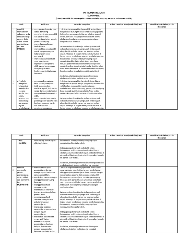 Instrumen PKKS 2024 Komponen 1 (4butir) | PDF