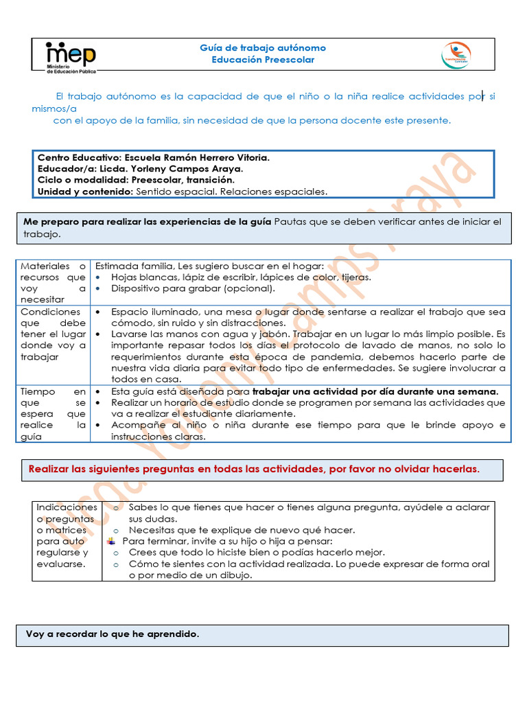 Guia 5 Sentido Espacial Considerando La Direccion Lista | PDF ...