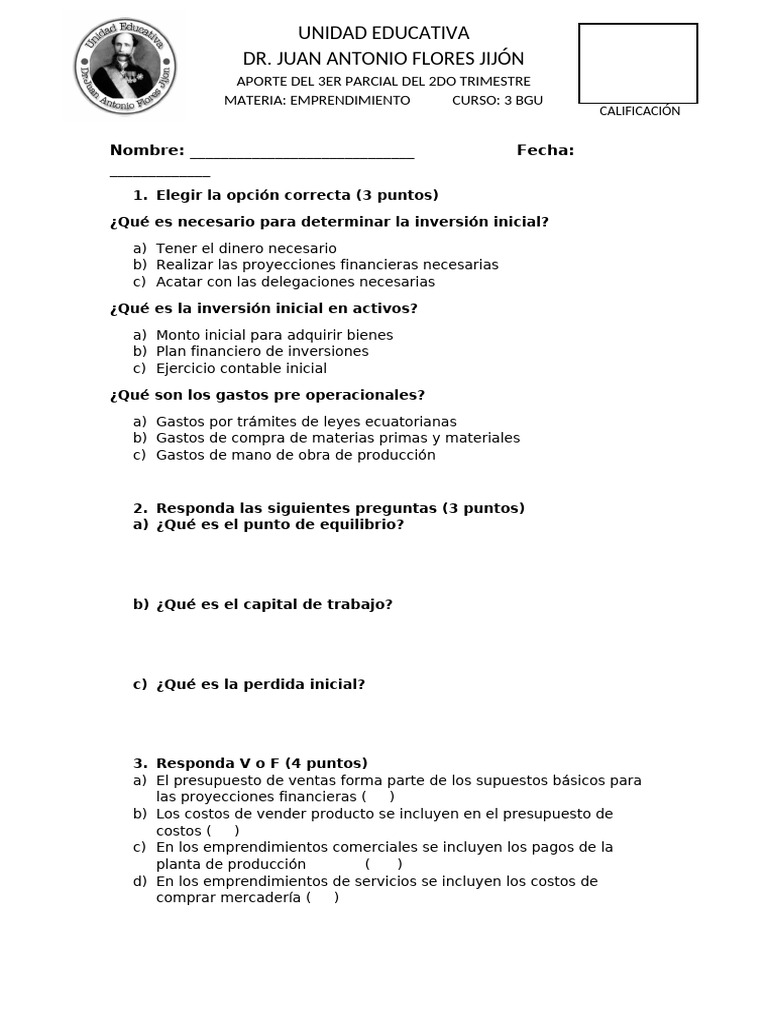 Emprendimiento 3BGU | PDF