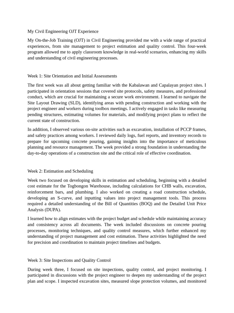 My Civil Engineering OJT Experience | PDF | Accuracy And Precision ...