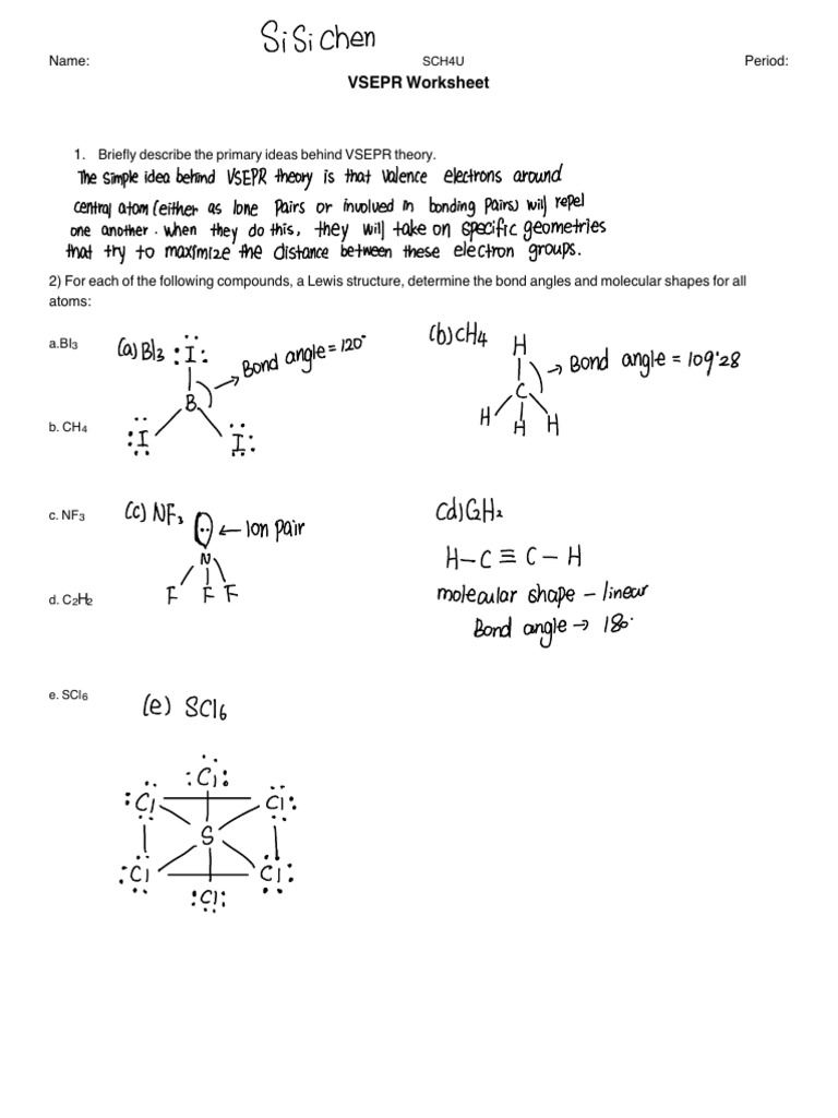 VSEPR Theory Worksheet and Analysis | PDF