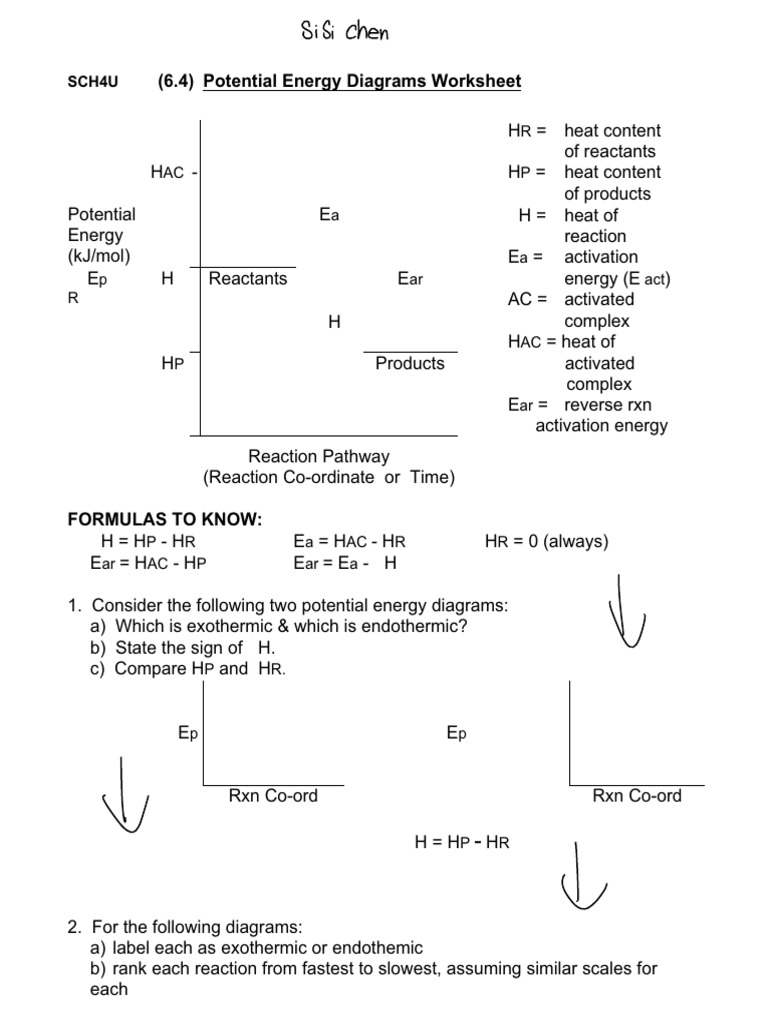 Unit 3 - Activity 7 - Potential Energy Diagrams Worksheet | PDF