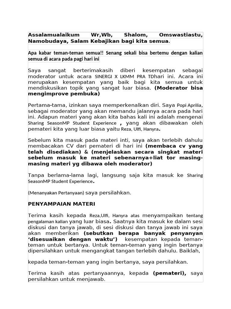 Teks Moderator - Sharing Season | PDF